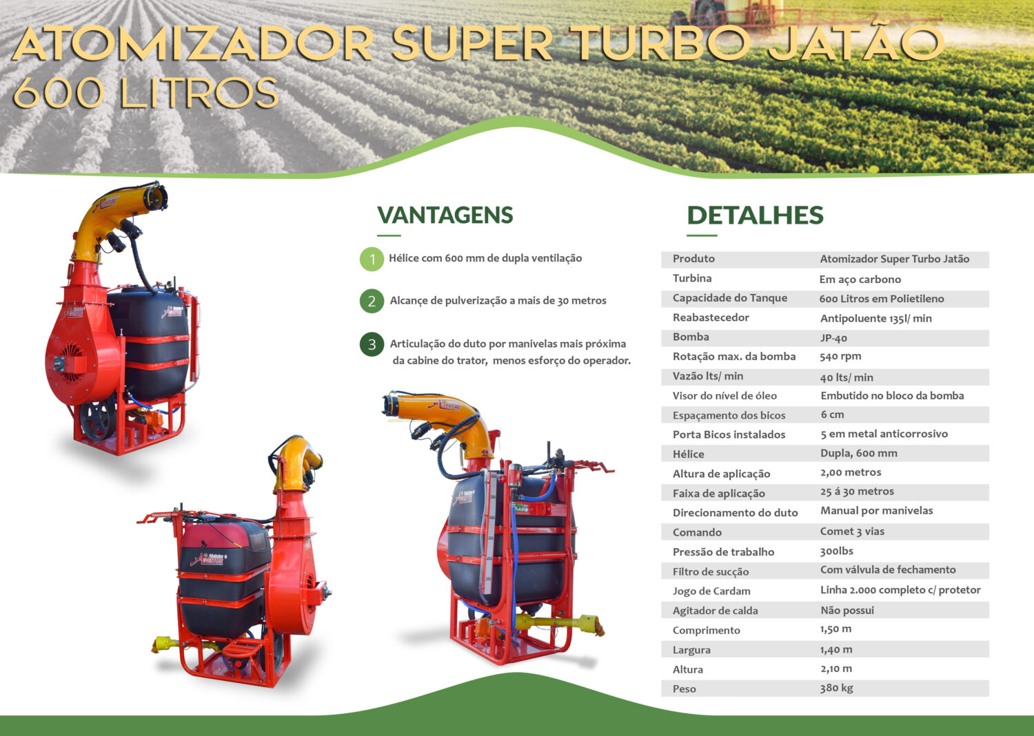 Atomizador Super Turbo Jatão 600 Litros - Manual - Adventure Pulverizadores